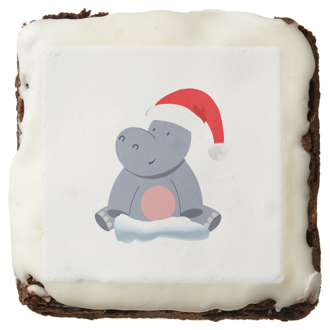 Cute hippopotamus in the snow, Merry Christmas Brownie | Zazzle