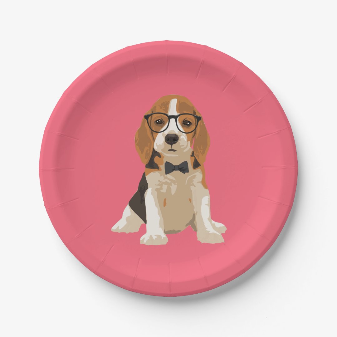 Cute Hipster Beagle Puppy Dog for Dog Lovers Paper Plates | Zazzle