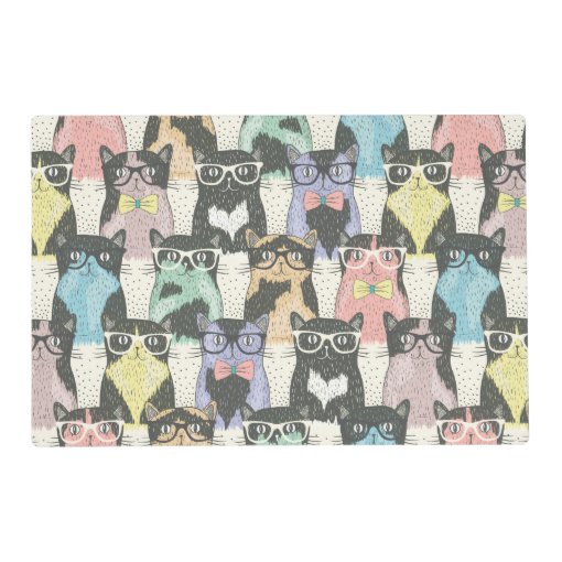 Cute Hipster Cats Pattern Placemat | Zazzle