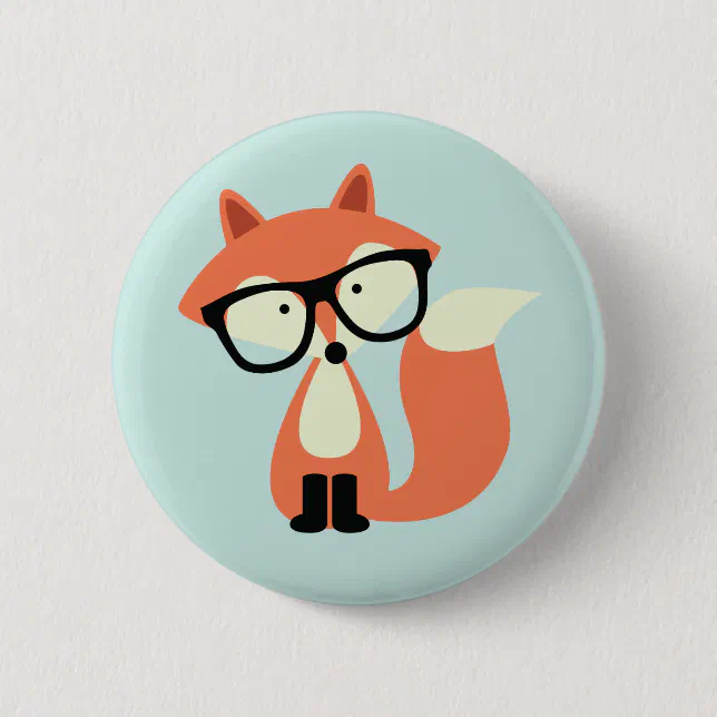 Cute Hipster Red Fox Pinback Button | Zazzle