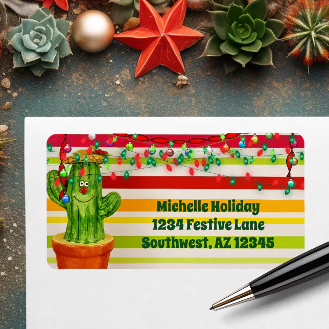 Cute Holiday Cactus Southwestern Christmas Address Label | Zazzle