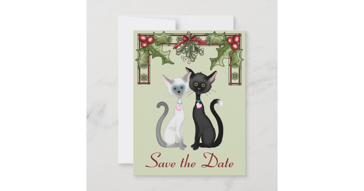 Cute Holiday Cats Save the Date Wedding Notice | Zazzle