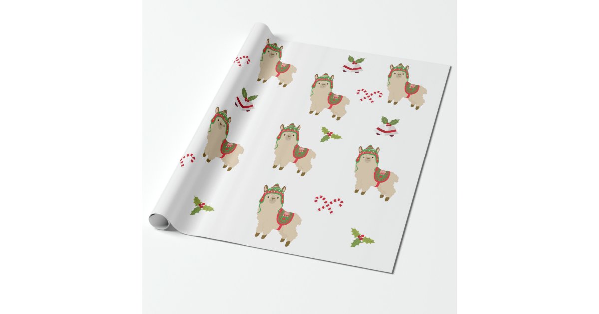 Cute Holiday Christmas Llama Alpaca Wrapping Paper | Zazzle