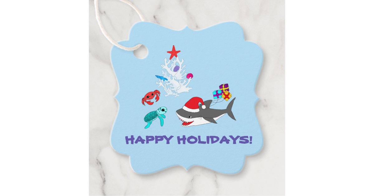 Cute Holiday Shark Favor Tags | Zazzle