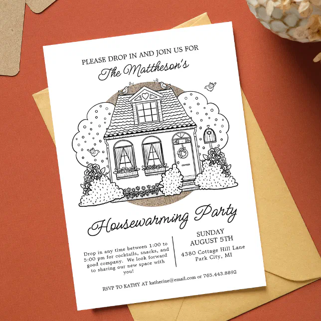 Cute Home Illustrated Drop In Housewarming Party Invitation | Zazzle
