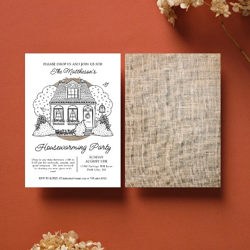 Cute Home Illustrated Drop In Housewarming Party Invitation | Zazzle