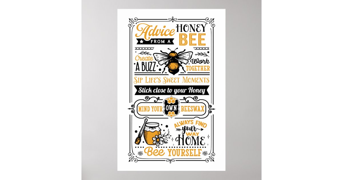 cute honey bee advice word art poster | Zazzle