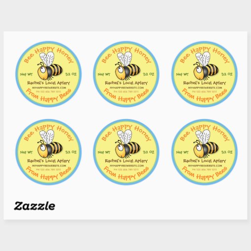 Cute honey bee apairy label cartoon illustration | Zazzle