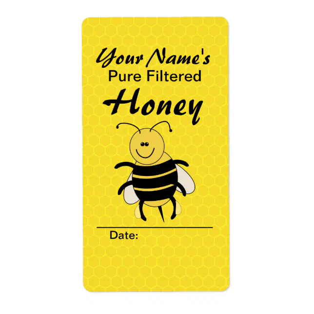Cute Honey Bee Custom Name Honey Labels for Jar | Zazzle