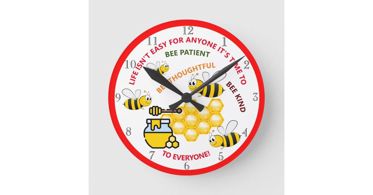 Cute Honey Bee, fun design Kids' Round Clock | Zazzle