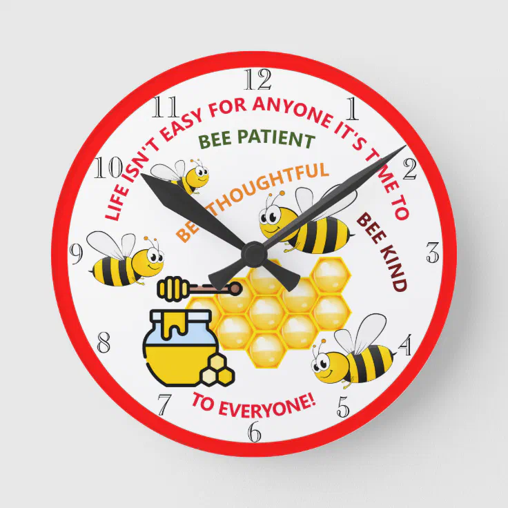 Cute Honey Bee, fun design Kids' Round Clock | Zazzle