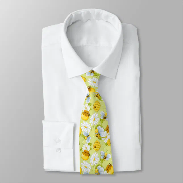 Cute honey bee tiled pattern neck tie | Zazzle