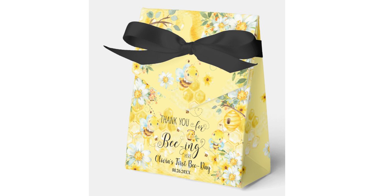 Cute Honey Bees Yellow Floral 1st Birthday One Favor Boxes | Zazzle