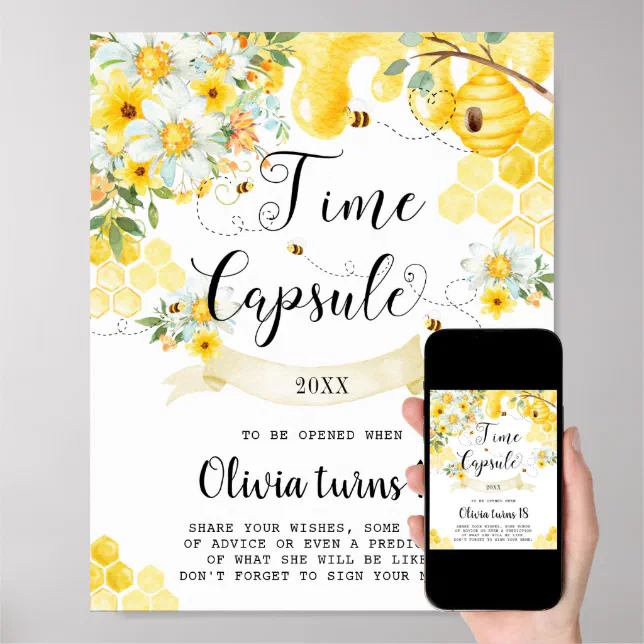 Cute Honey Bees Yellow Floral Time Capsule Sign | Zazzle
