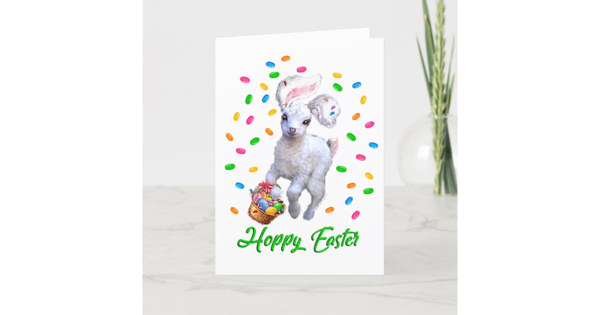 Cute Hoppy Easter Goat Bunny Holiday Card | Zazzle