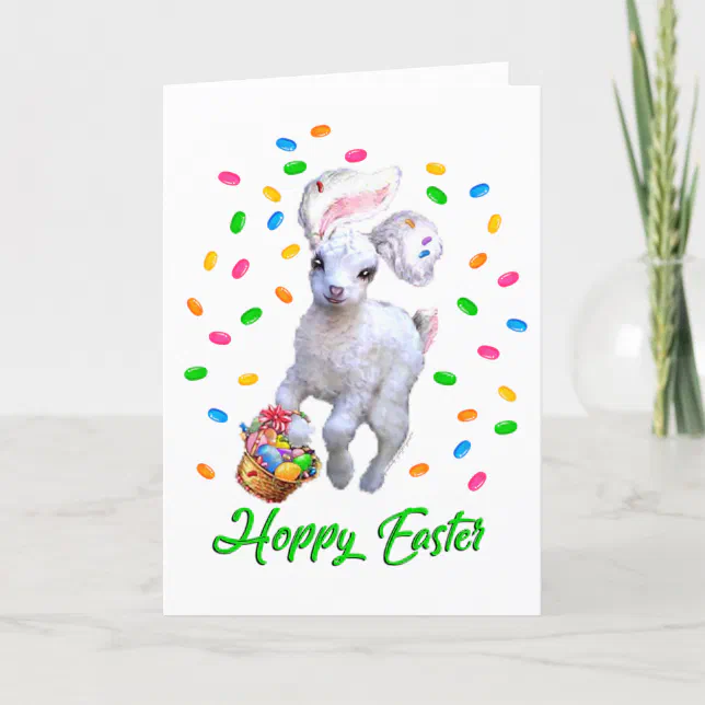 Cute Hoppy Easter Goat Bunny Holiday Card | Zazzle