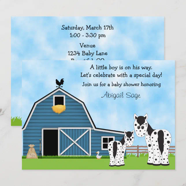 Cute Horses and Barn Boys Baby Shower Invitation | Zazzle