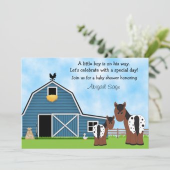 Cute Horses and Barn Boys Baby Shower Invitation | Zazzle