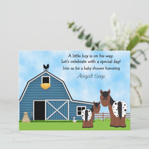 Cute Horses and Barn Boys Baby Shower Invitation | Zazzle