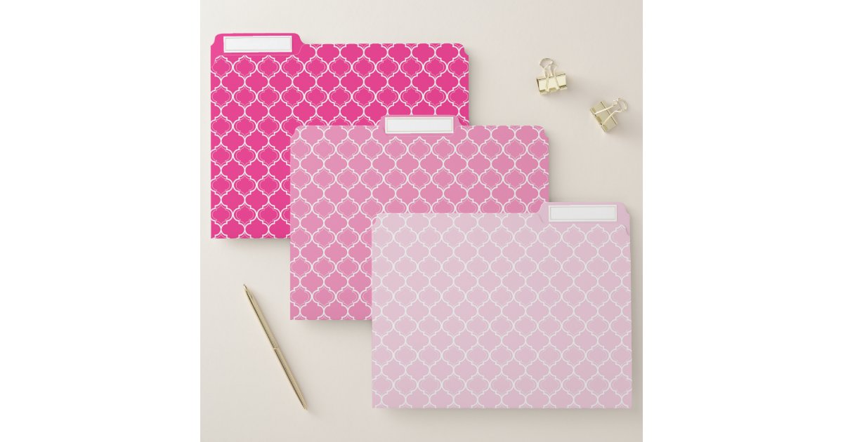 Cute Hot Pink and Light Pink Quatrefoil Pattern File Folder | Zazzle
