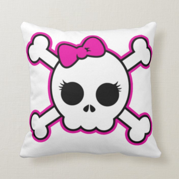 Cute Hot Pink Bow Skull Throw Pillow | Zazzle.com