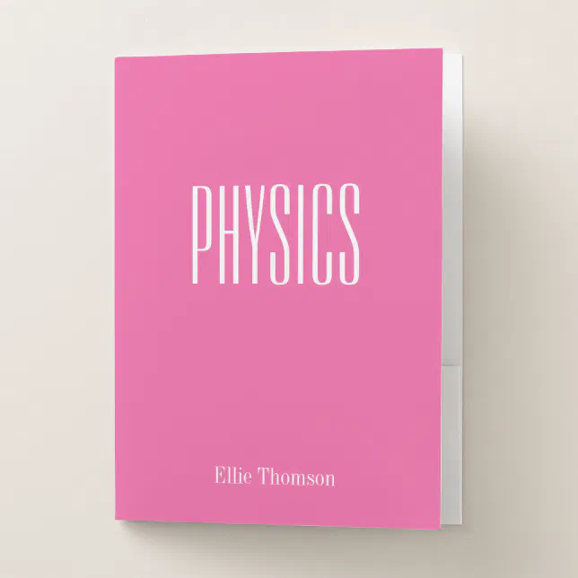 Cute Hot Pink Personalized School Subject Physics Pocket Folder | Zazzle