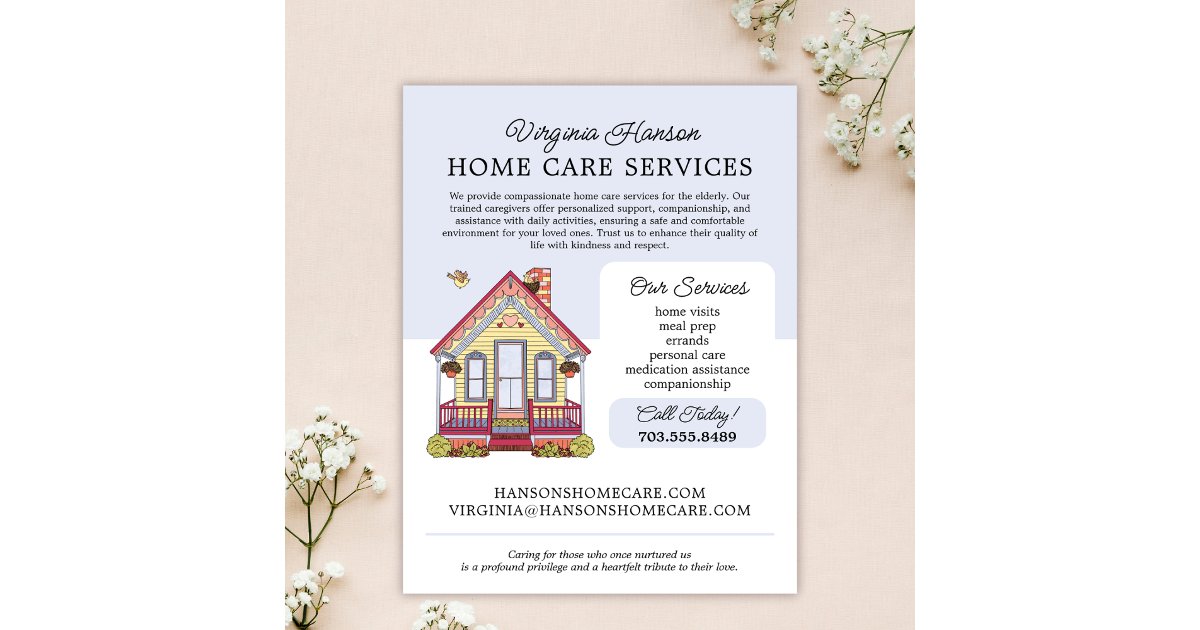 Cute House Caregiver Caretaker Services Flyer | Zazzle