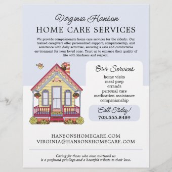 Cute House Caregiver Caretaker Services Flyer | Zazzle