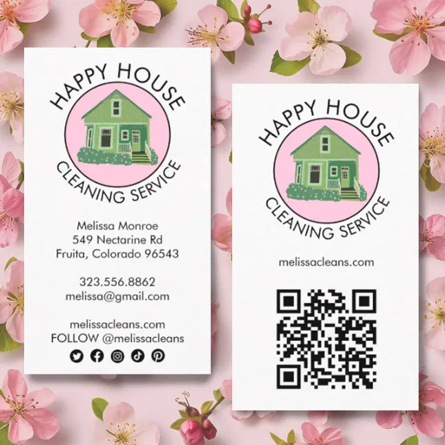 Cute House Logo Cleaning Home QR Code Social Icons Business Card | Zazzle