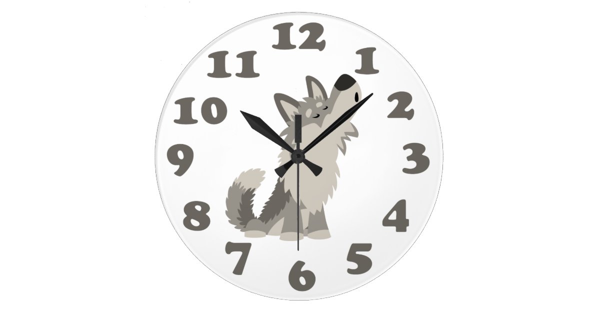 Cute Howling Cartoon Wolf and Numbers Wall Clock | Zazzle.com