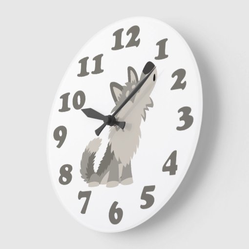 Cute Howling Cartoon Wolf and Numbers Wall Clock | Zazzle