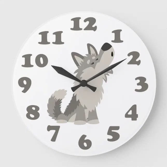 Cute Howling Cartoon Wolf and Numbers Wall Clock | Zazzle