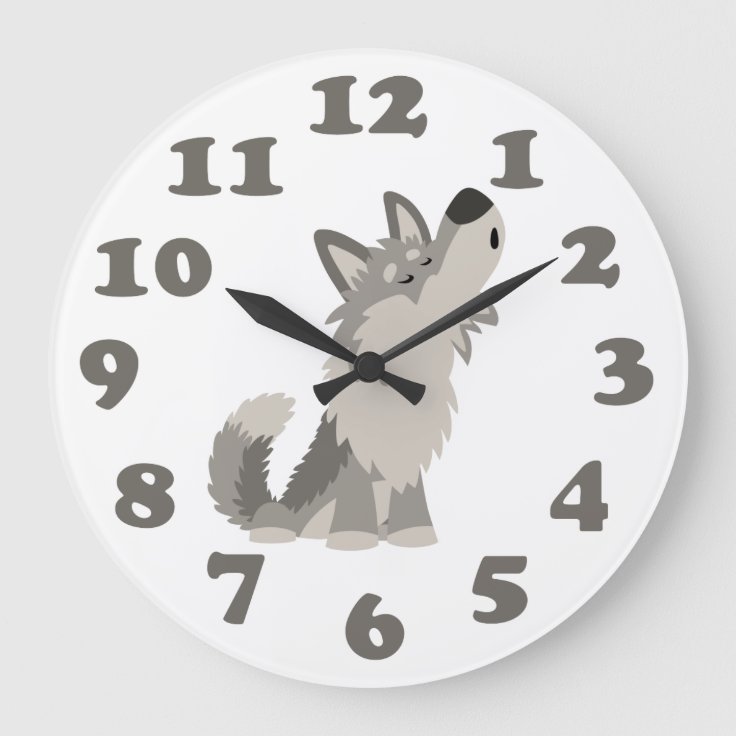 Cute Howling Cartoon Wolf and Numbers Wall Clock | Zazzle