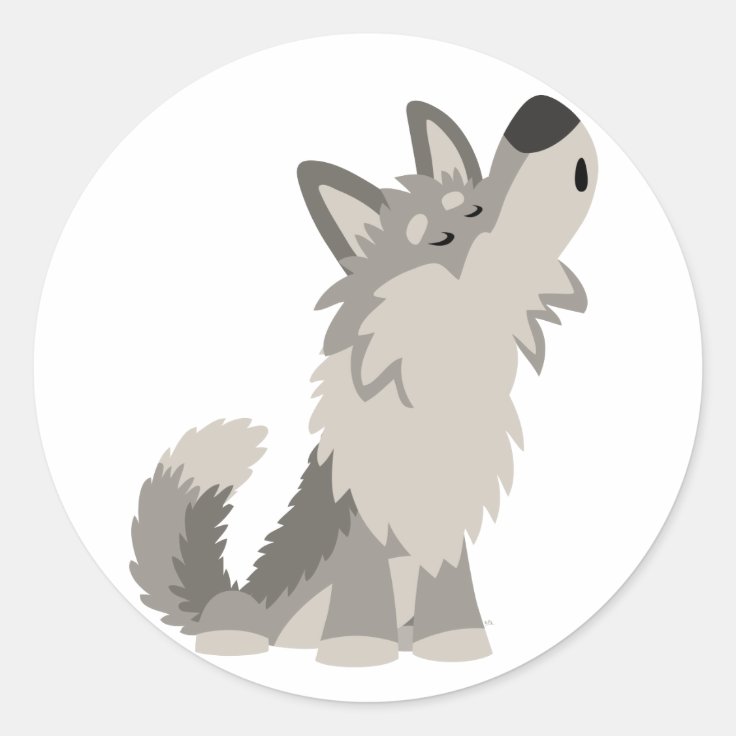 Cute Howling Cartoon Wolf Sticker | Zazzle
