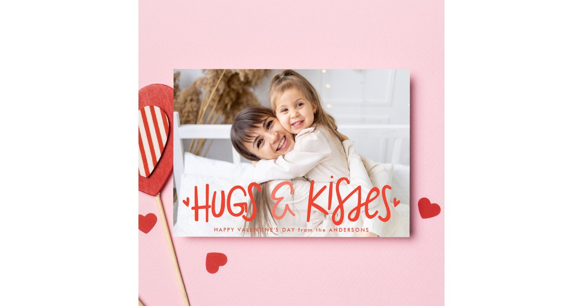 Cute Hugs and Kisses Photo Valentine's Day Card | Zazzle