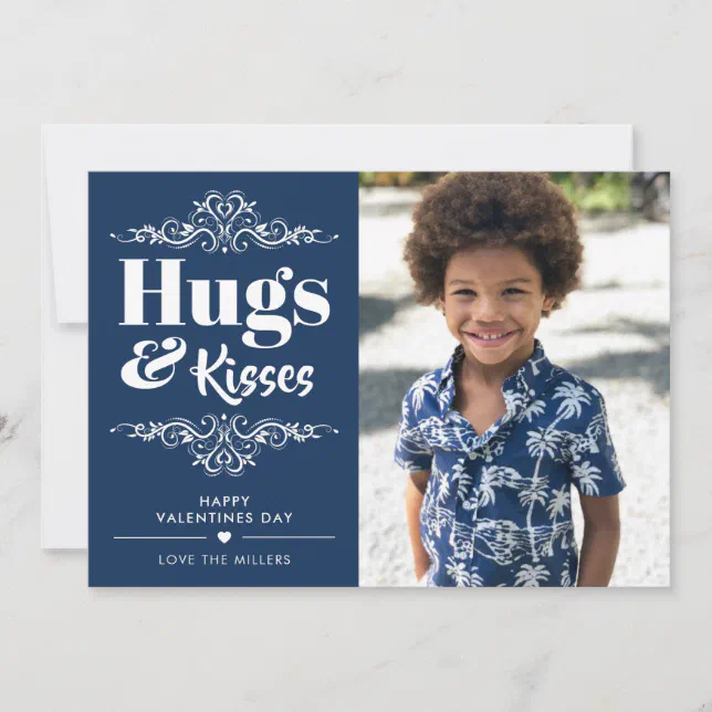 Cute Hugs & Kisses Valentine Photo Holiday Card | Zazzle
