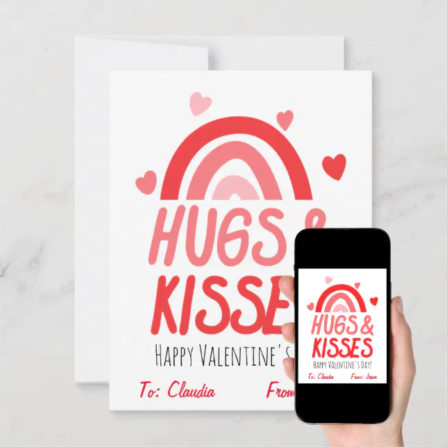 Cute Hugs & Kisses Valentine's Day Kids Classroom Holiday Card | Zazzle