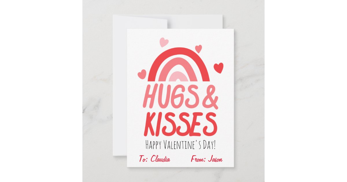 Cute Hugs & Kisses Valentine's Day Kids Classroom Holiday Card | Zazzle