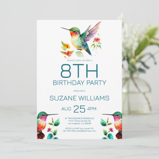 Cute Hummingbirds Birthday Party Invitation | Zazzle