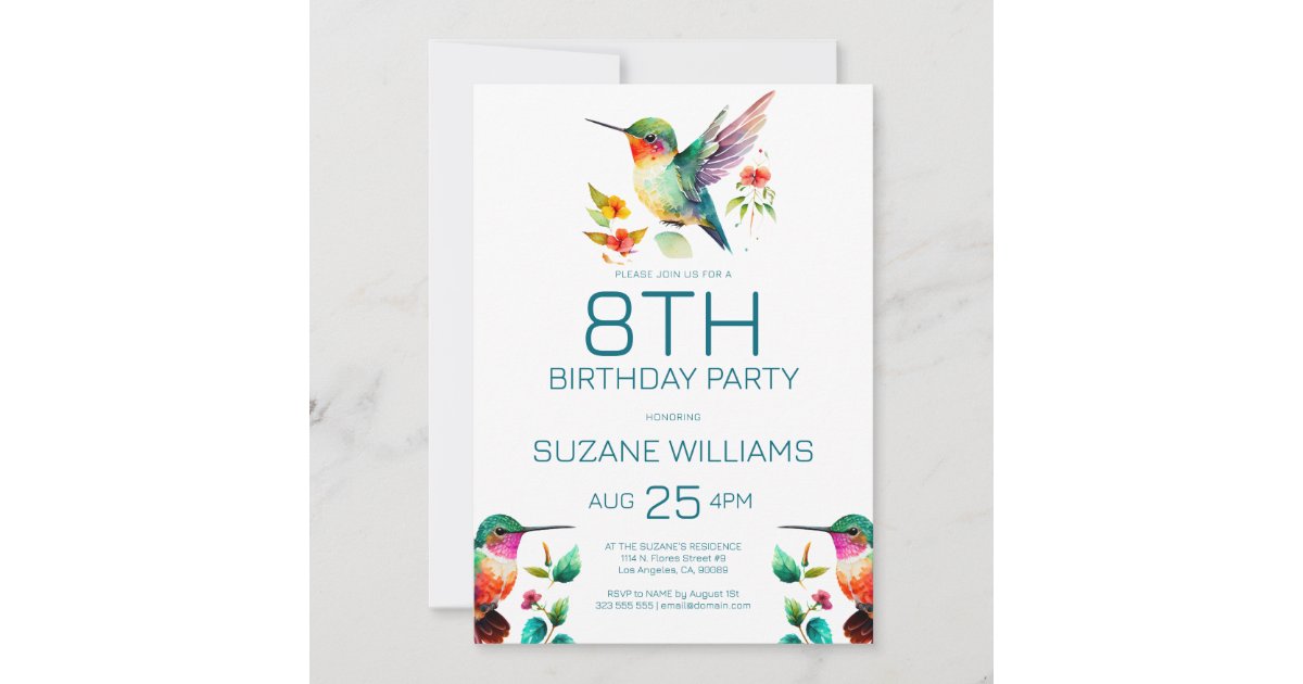 Cute Hummingbirds Birthday Party Invitation | Zazzle