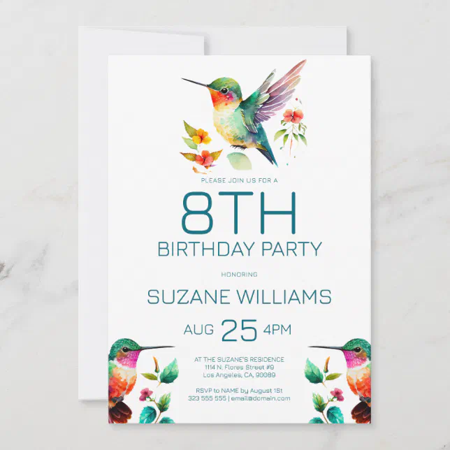 Cute Hummingbirds Birthday Party Invitation | Zazzle
