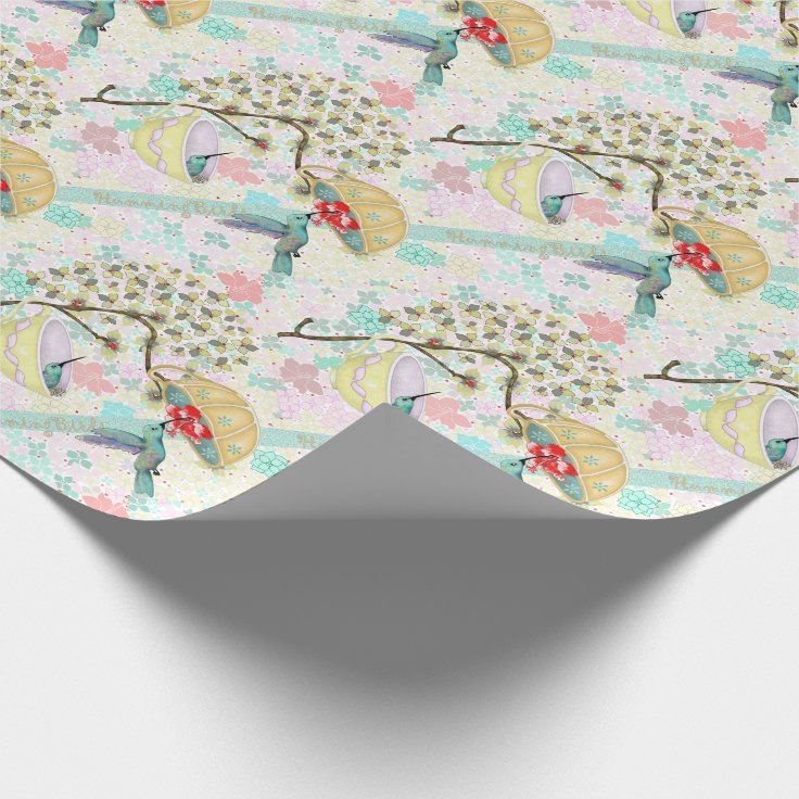 Cute Hummingbirds Teacup Floral Garden Wrapping Paper | Zazzle