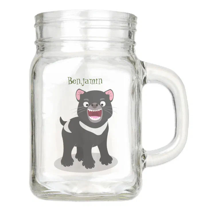 Cute hungry Tasmanian devil cartoon illustration Mason Jar | Zazzle