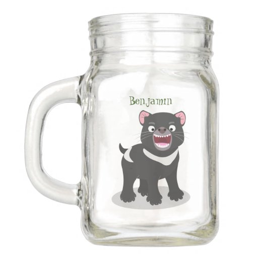 Cute hungry Tasmanian devil cartoon illustration Mason Jar | Zazzle