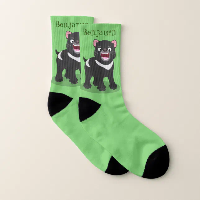 Cute hungry Tasmanian devil cartoon illustration Socks | Zazzle