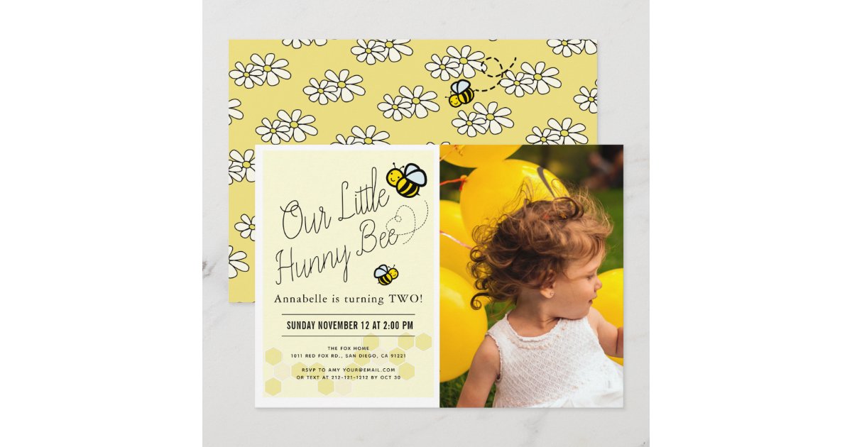 Cute Hunny Bee Yellow Kids Photo Birthday Party Invitation | Zazzle