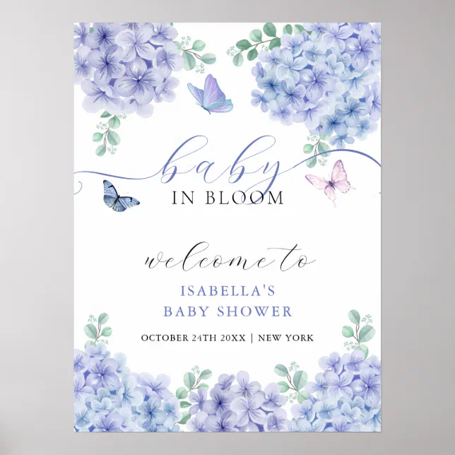 Cute Hydrangea Floral Garden Baby Shower Welcome Poster | Zazzle