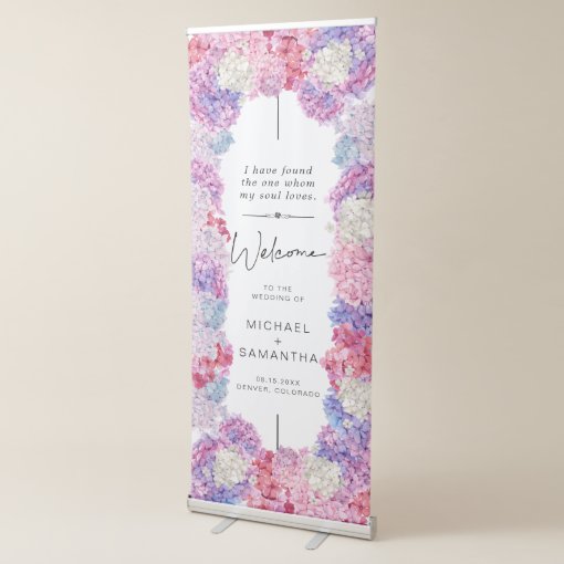 Cute Hydrangea Flower Custom Wedding Retractable Banner | Zazzle