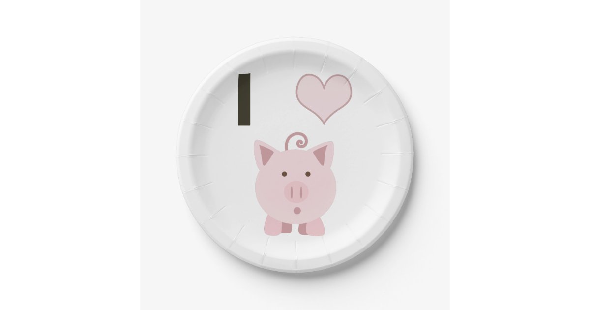 Cute I heart pigs Desgin Paper Plates | Zazzle
