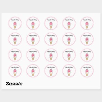 Cute Ice Cream Birthday Classic Round Sticker | Zazzle